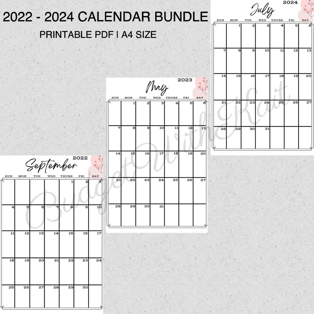 Printable September 2022-2024 Calendar Bundle Monthly Calendar PDF ...