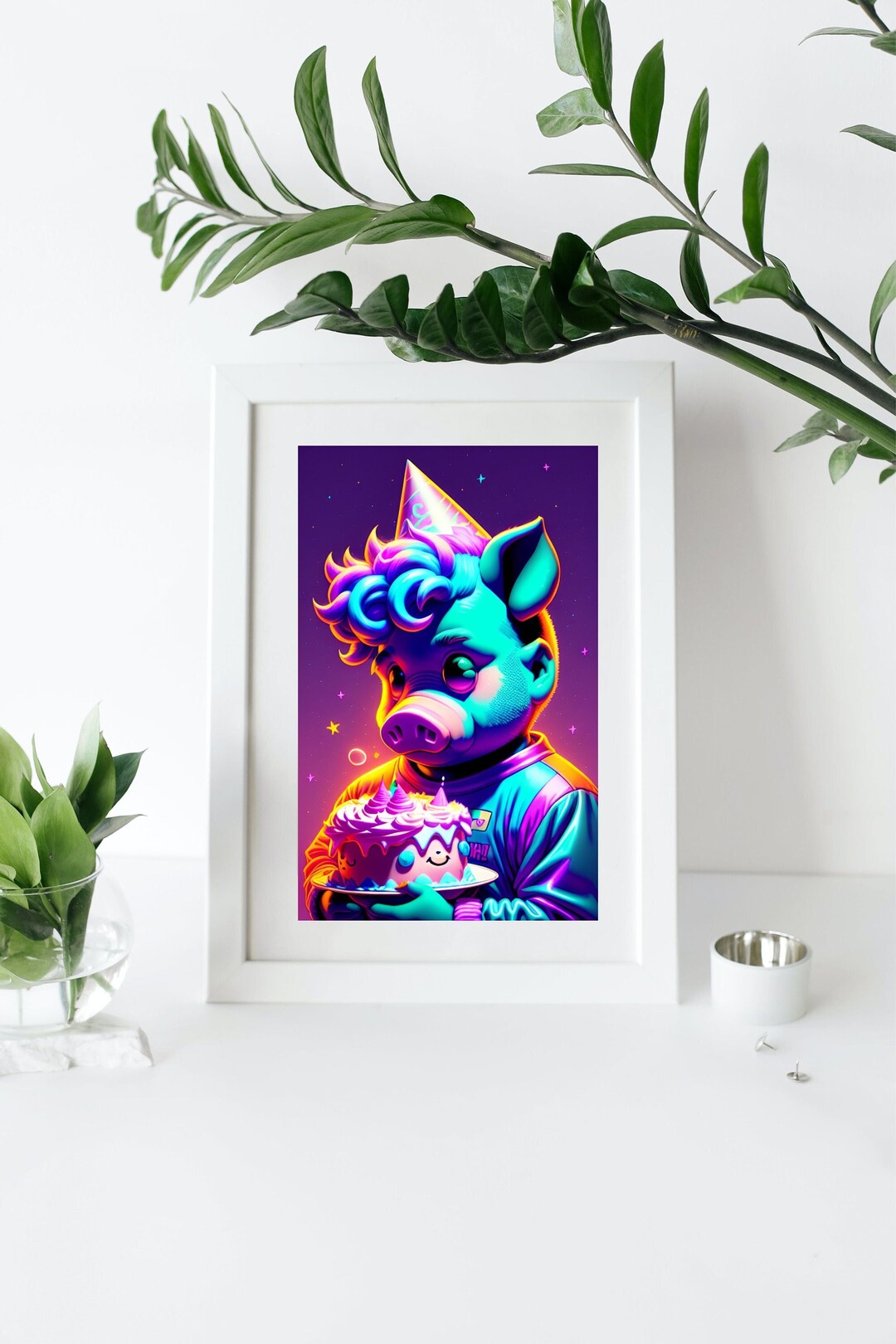 Colorful Neon Pig Art Fantasy Art Poster Psychedelic Style - Etsy