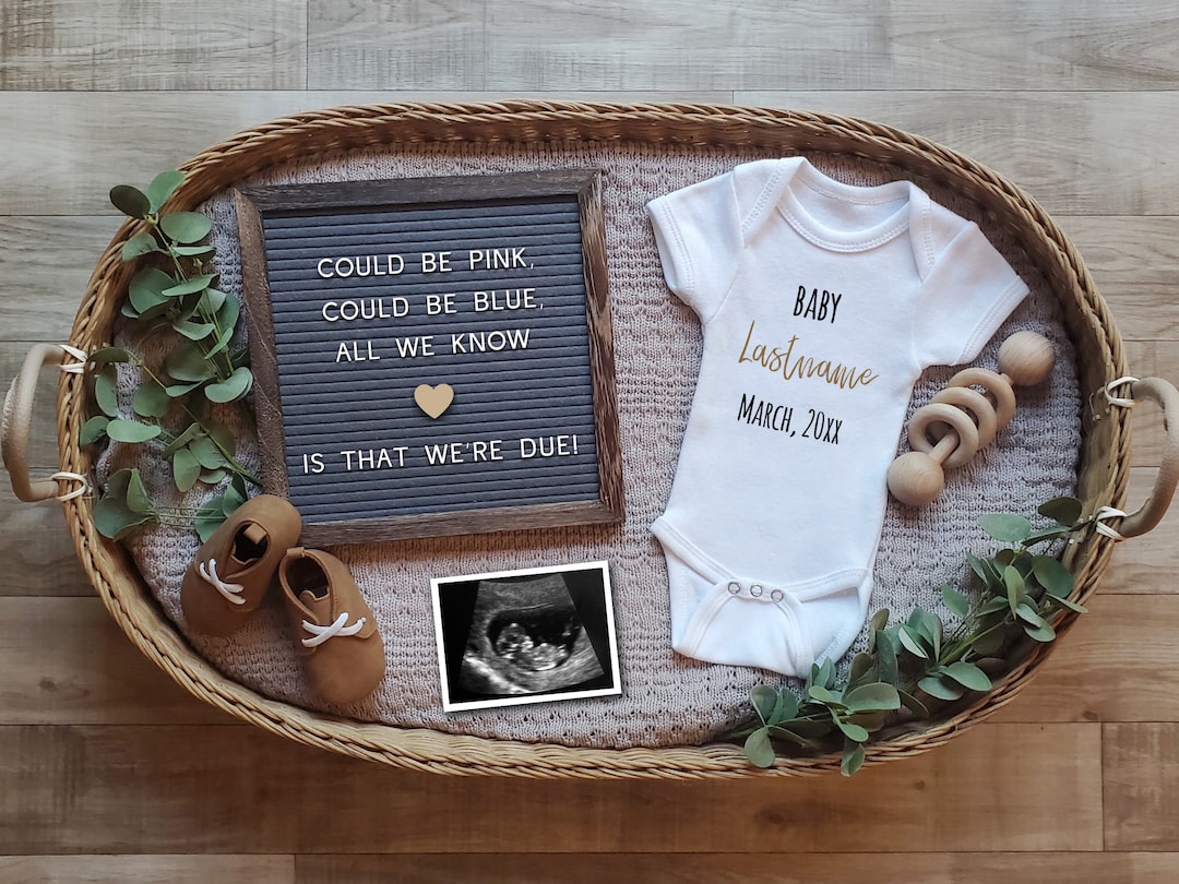 Could Be Pink, Could Be Blue Pregnancy Announcement Digital/ Minimalist ...