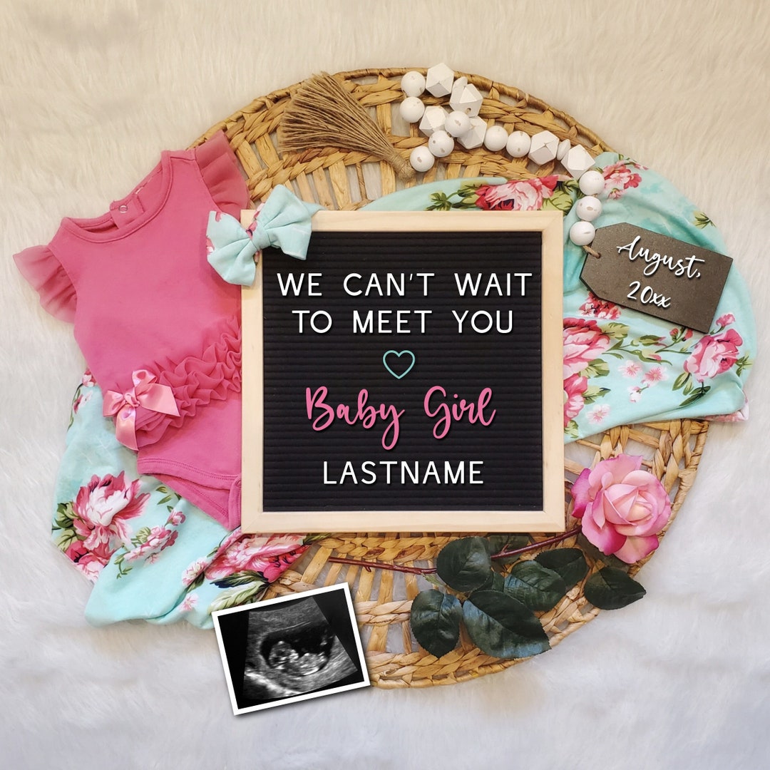 Baby Girl Pregnancy Announcement Digital, Spring Pregnancy Announcement ...