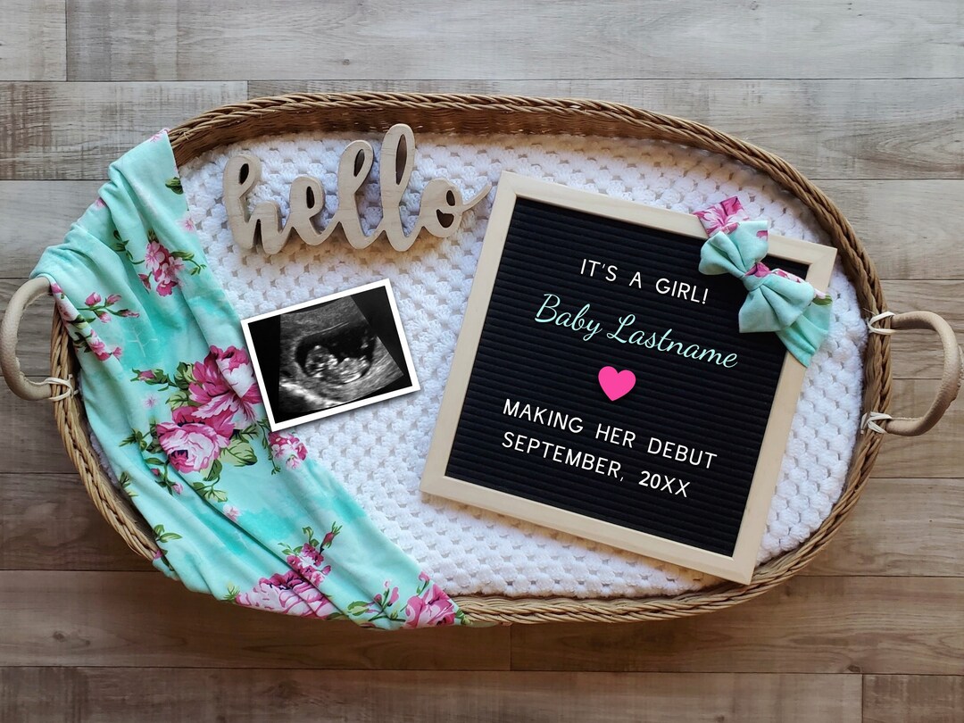 Editable Girl Pregnancy Announcement Digital/ It's a Girl Gender Reveal ...