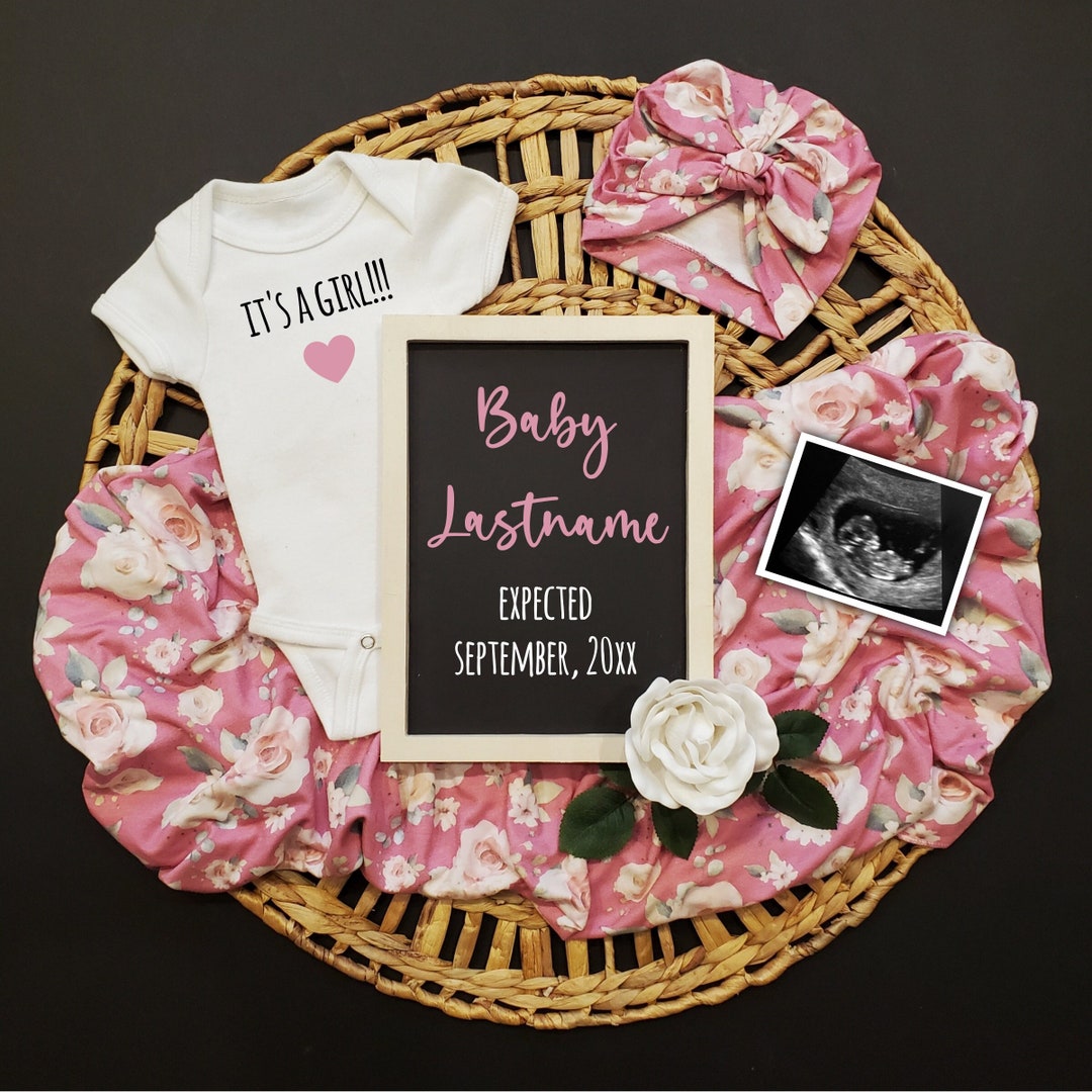 Pregnancy Announcement Girl Digital, Baby Announcement, Gender ...