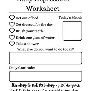 Minimalist Daily Depression Checklist Worksheet Printable - Etsy
