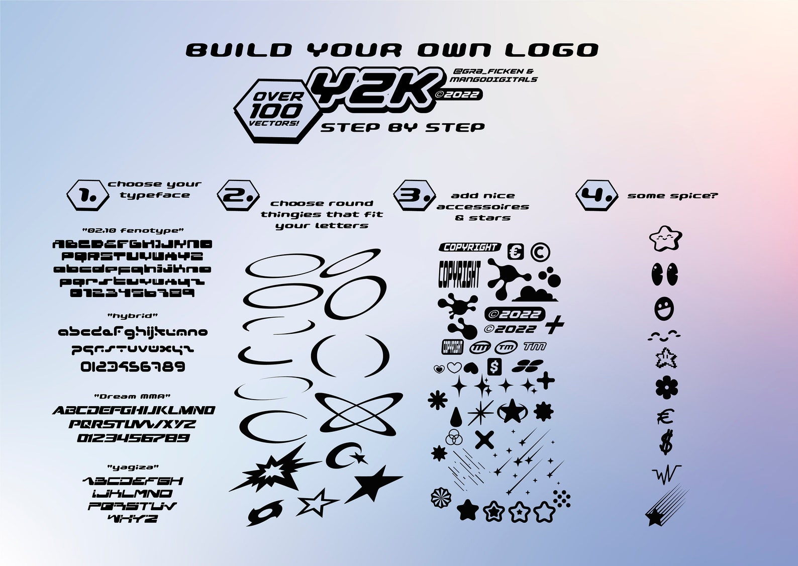Build Your Own Y2K Logo DIY Template Bundle for 90s Design Apparel ...