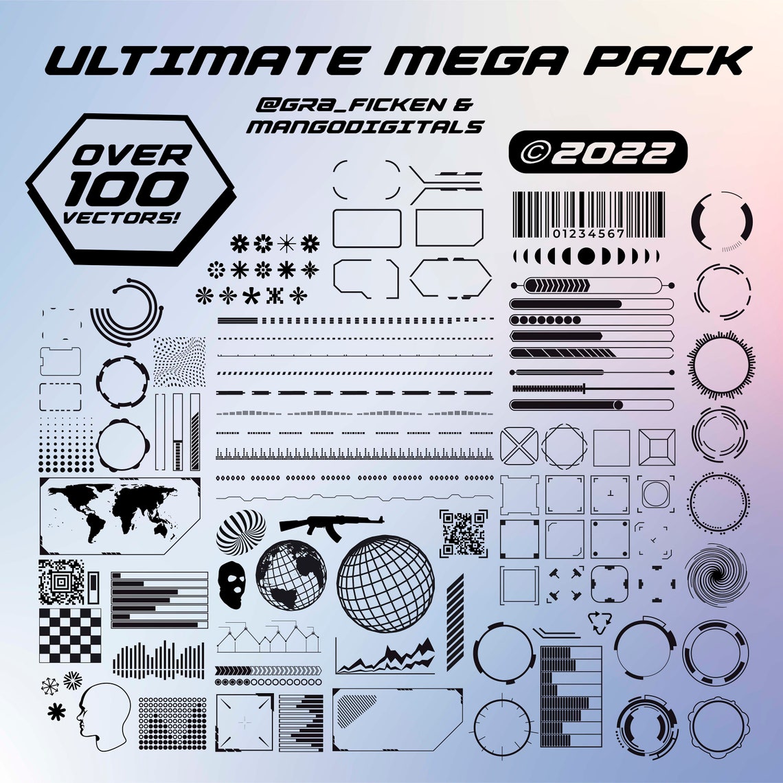 TECHWEAR TECHNO Y2K Vector Shapes Svg Package Bundle Robotic Rave Icons ...