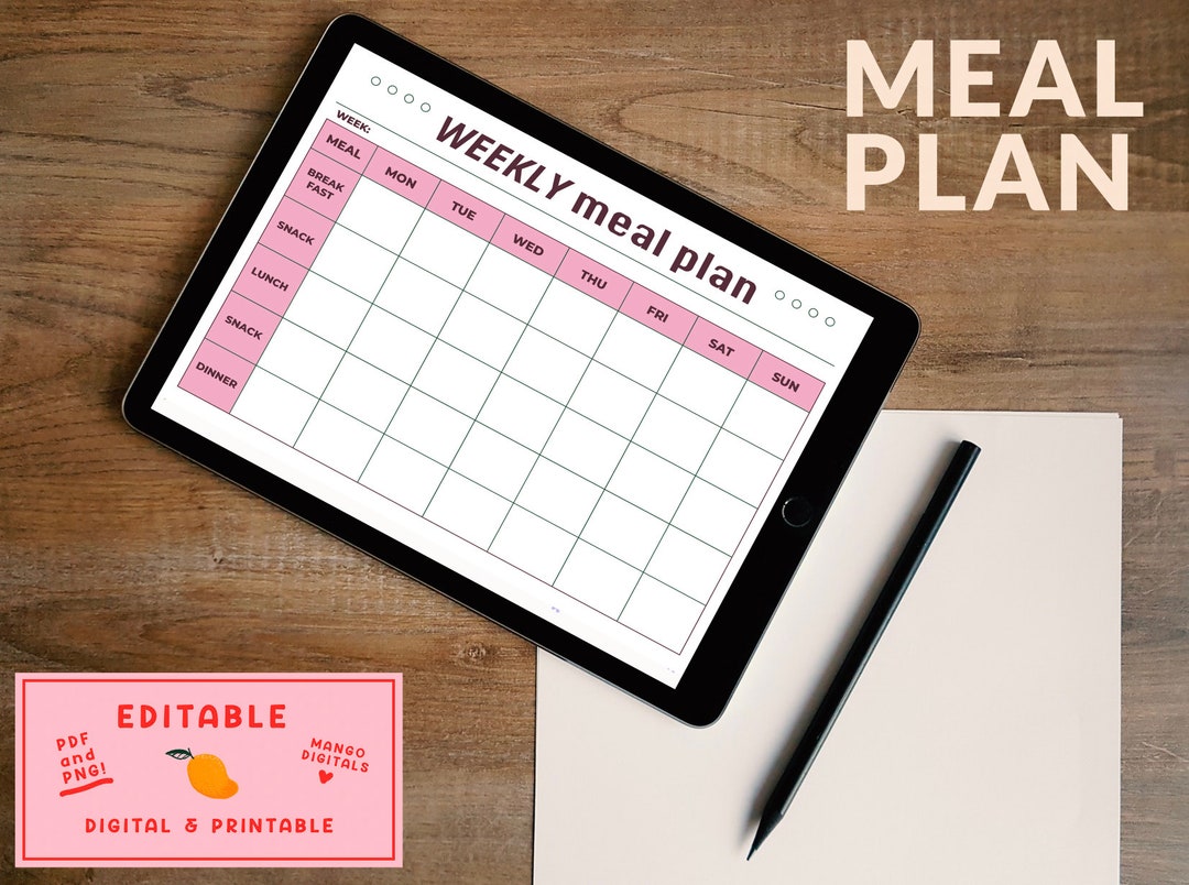 Weekly Meal Scedule Planner for Goodnotes, Notability, Noteshelf, Xodo ...
