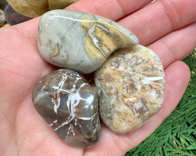Tumbled Chert, Mossy Chalcedony & White Lined Smokey Quartz - Etsy
