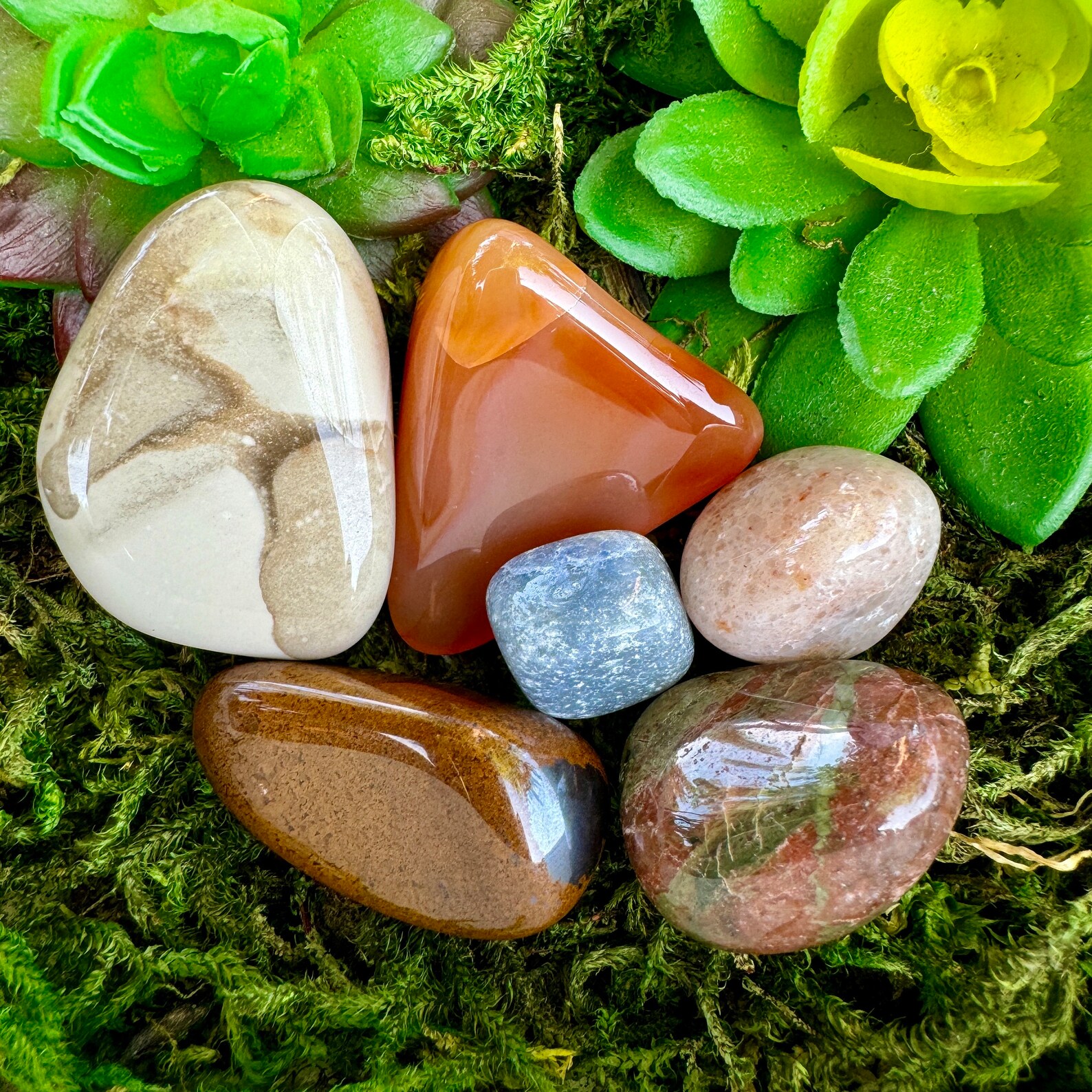 6 Polished Rocks and Minerals Red Carnelian, Brown Chert, Unakite, Pick ...