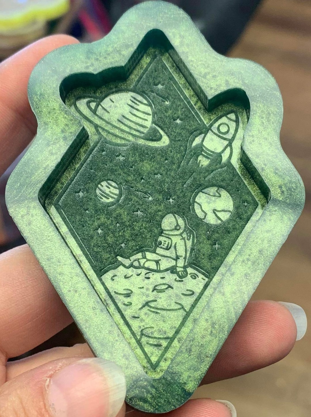 Astronaut Sitting on Moon in Space-rocket, Saturn, Planets: Epoxy Resin ...