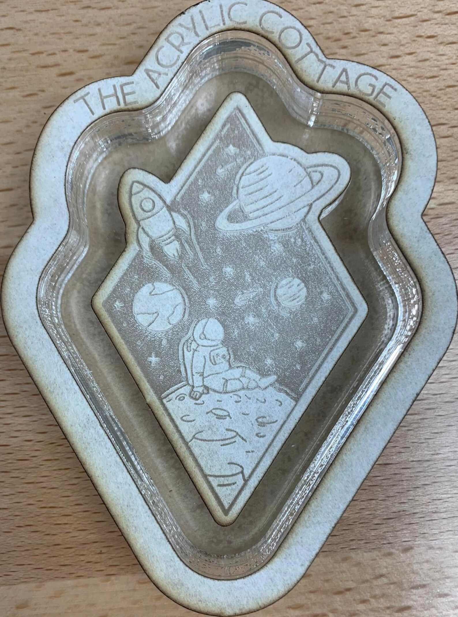 Astronaut Sitting on Moon in Space-rocket, Saturn, Planets: Epoxy Resin ...