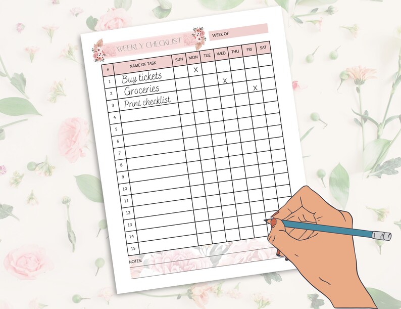 Weekly Checklist Printable Digital Download Planner Insert Habit ...