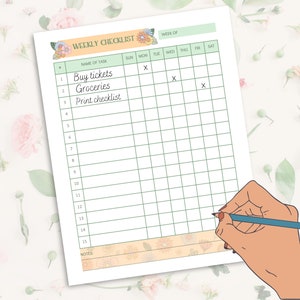 Weekly Checklist Printable Digital Download Planner Insert Habit ...