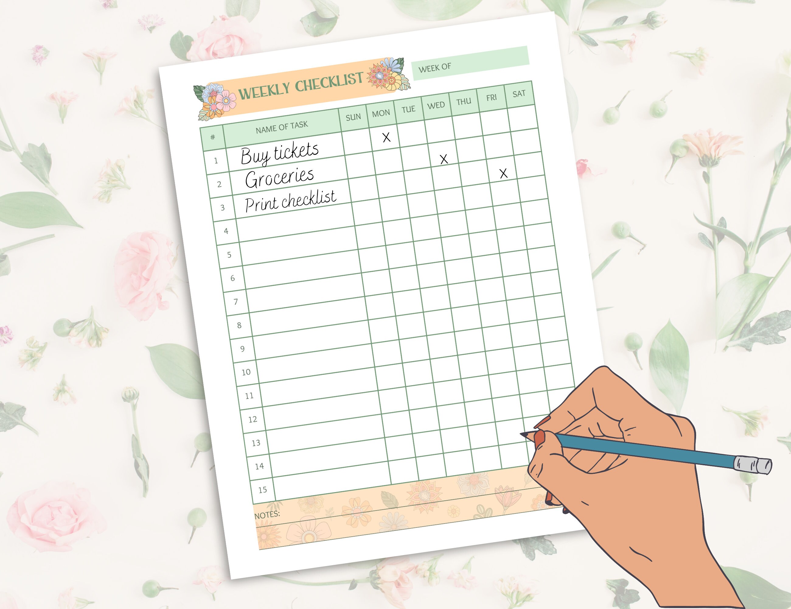 Weekly Checklist Printable Digital Download Planner Insert Habit ...