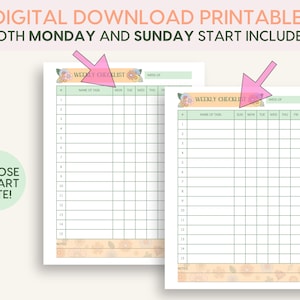 Weekly Checklist Printable Digital Download Planner Insert Habit ...