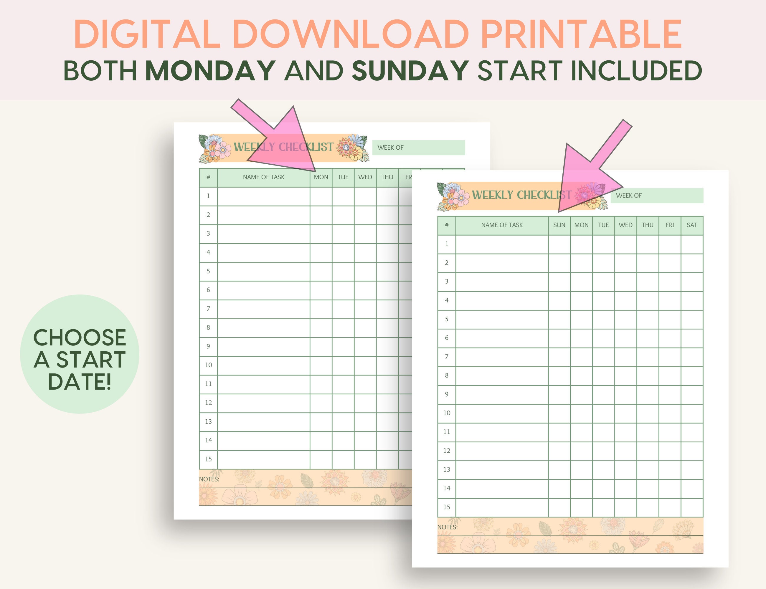 Weekly Checklist Printable Digital Download Planner Insert Habit ...