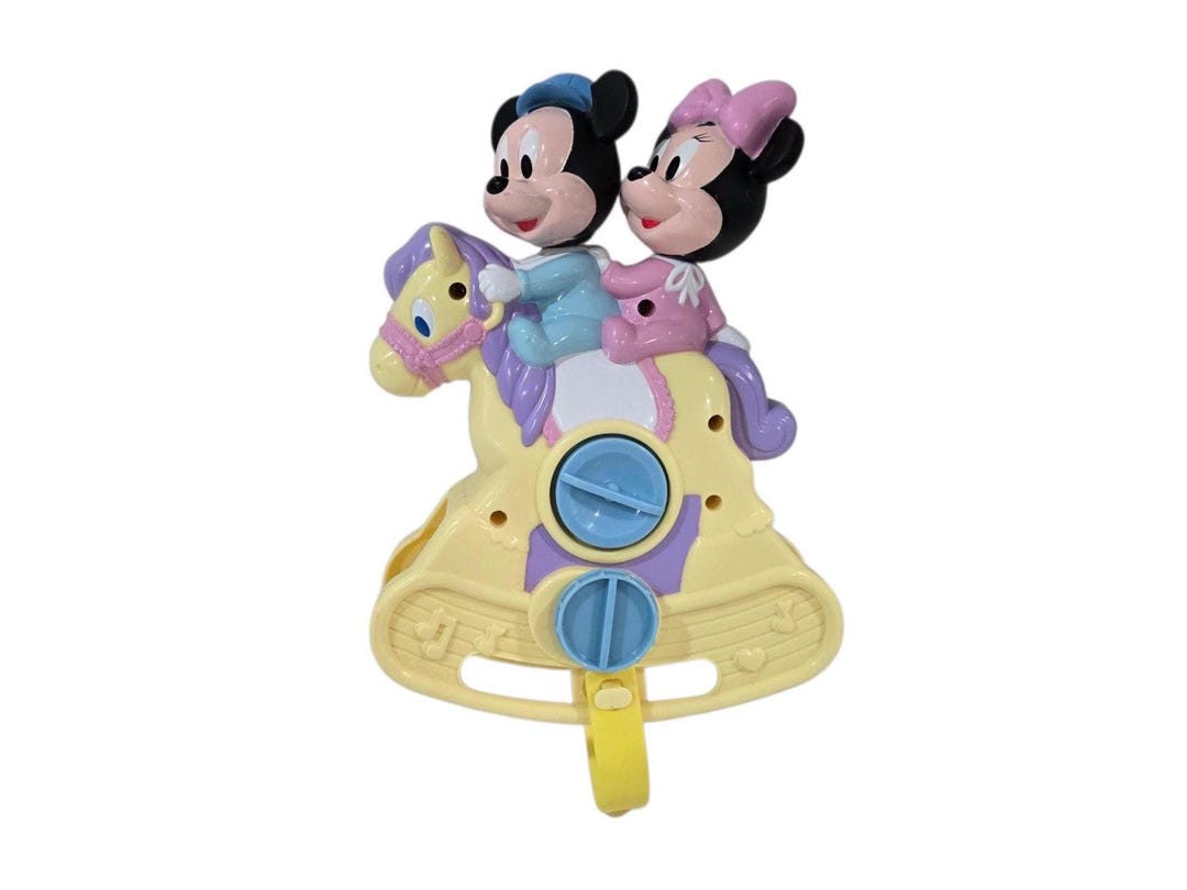 Vintage 1980's Baby Mickey Minnie Mouse Musical Rocking Horse Crib Rail ...