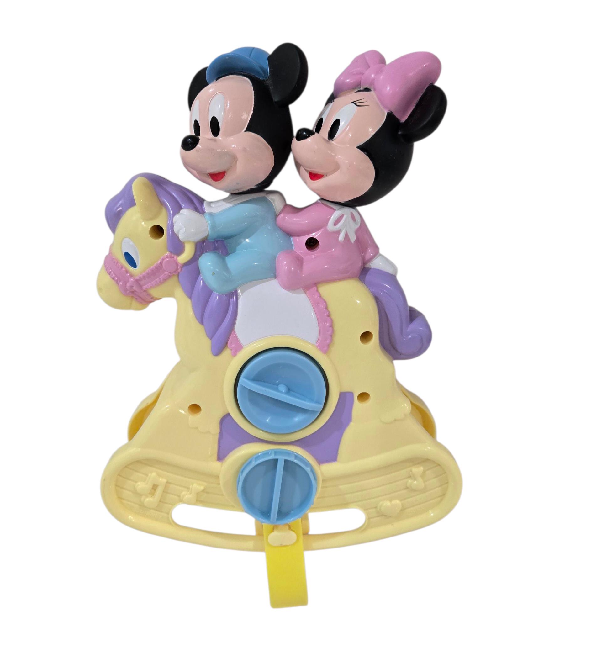 Vintage 1980's Baby Mickey Minnie Mouse Musical Rocking Horse Crib Rail ...
