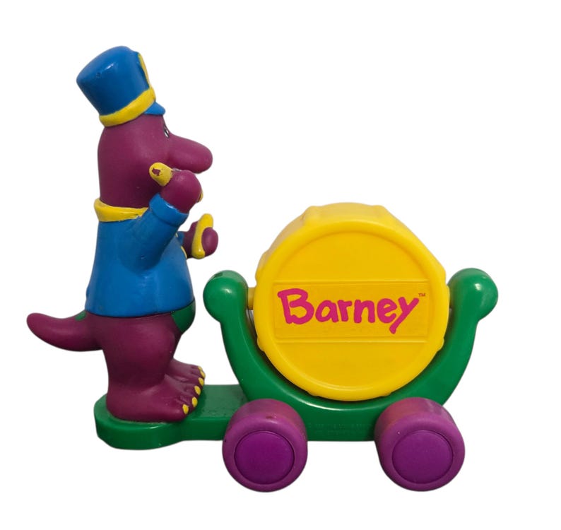 VINTAGE 1997 Barney the Dinosaur With Drum Push Along Vehicle - Lyons ...