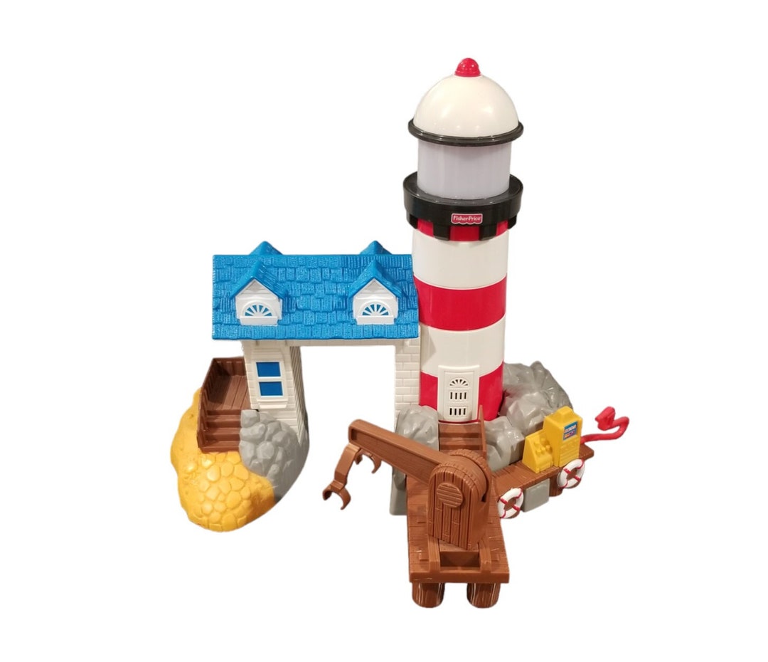 Fisher Price Geotrax Railroad Lighthouse Harbor Docks Working Lights ...