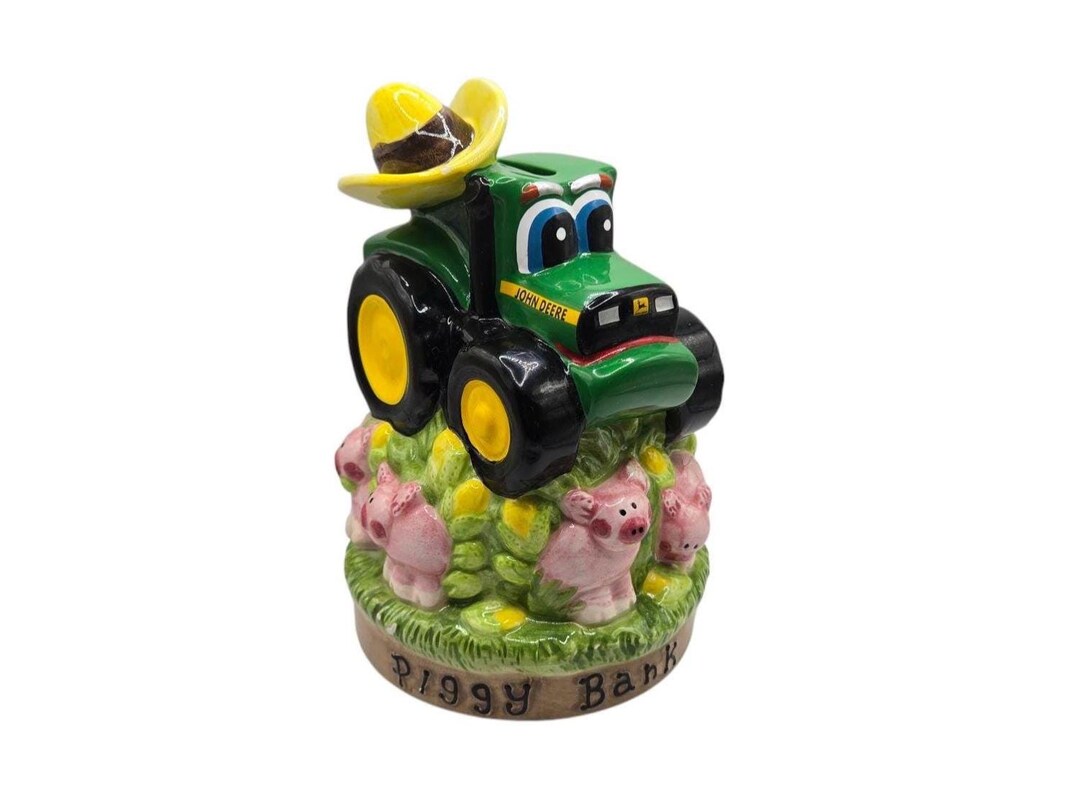 Vintage 1990’s John Deere Piggy Bank – Ceramic Tractor With Pigs & Hat ...