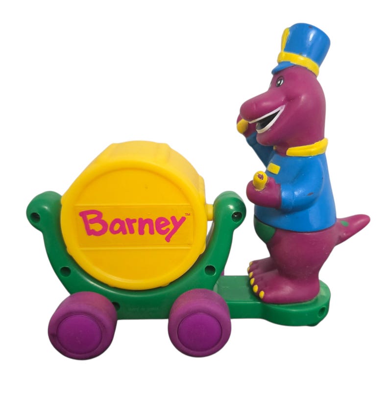 VINTAGE 1997 Barney the Dinosaur With Drum Push Along Vehicle - Lyons ...