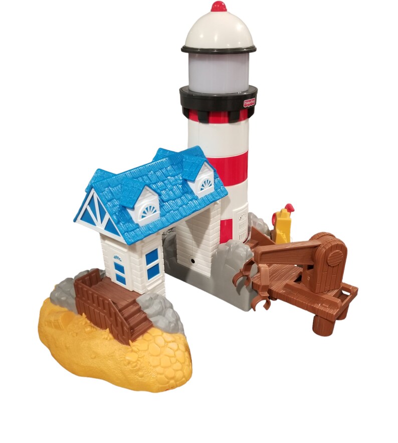 Fisher Price Geotrax Railroad Lighthouse Harbor Docks Working Lights ...