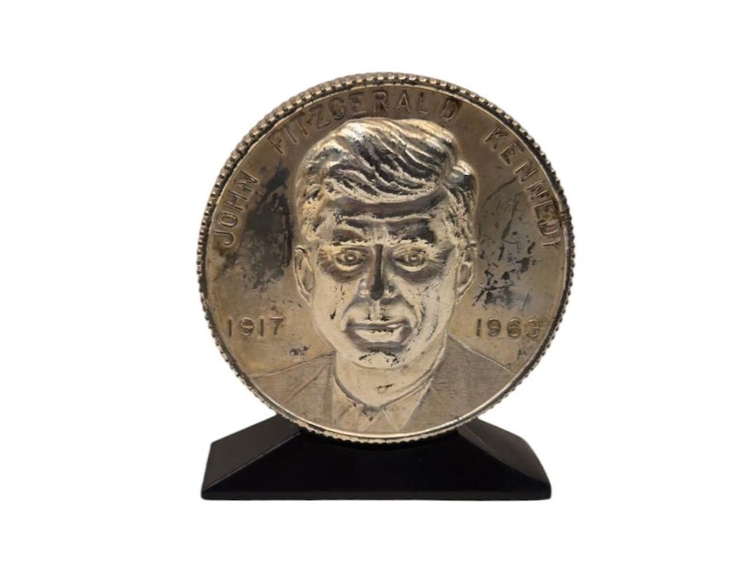 Vintage 1970's President John F. Kennedy JFK Metal Coin Shaped Piggy ...