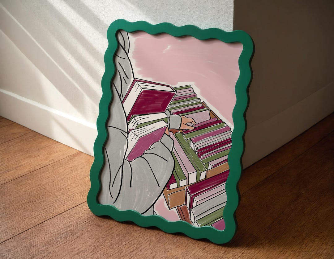 Looking for Books in a Thrift Store, Hand Drawn Bookish Print, Book ...