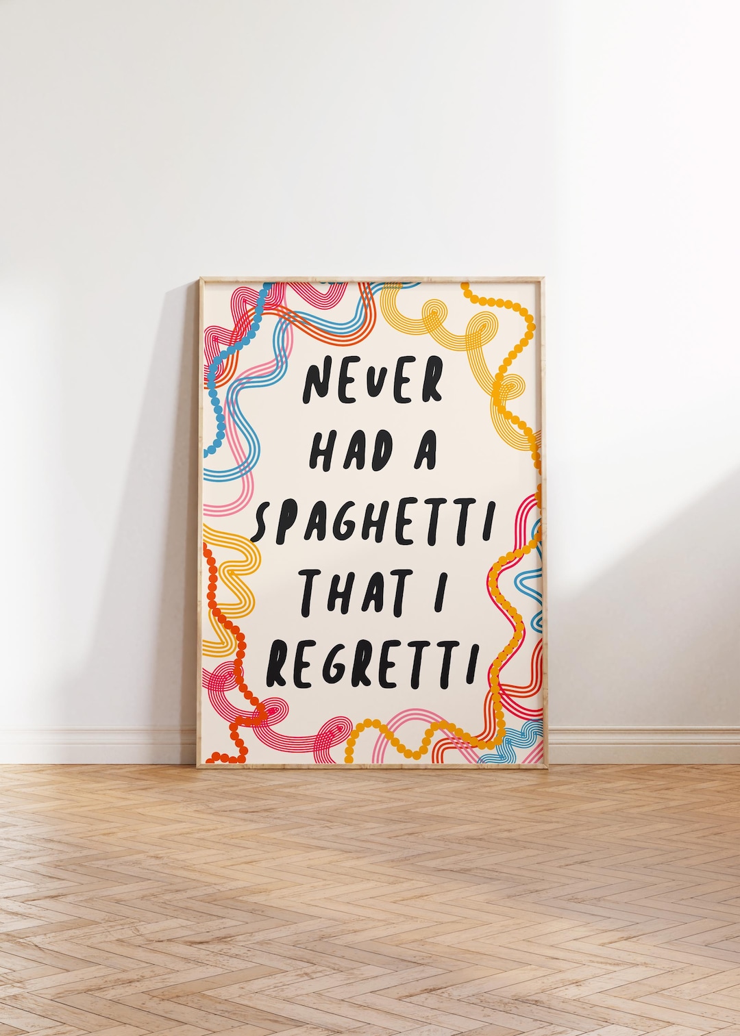 Spaghetti Regretti Print - Funny Kitchen Wall Art, Pasta Quote Poster ...