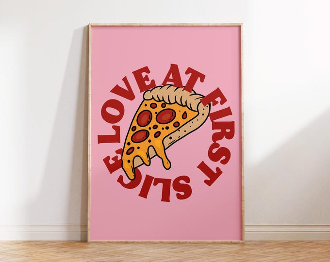 Love at First Slice Pizza Print, Kitchen Prints, Kitchen Wall Art ...