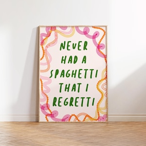 Spaghetti Regretti Print, Bright Kitchen Print, Pasta Print, Kitchen ...