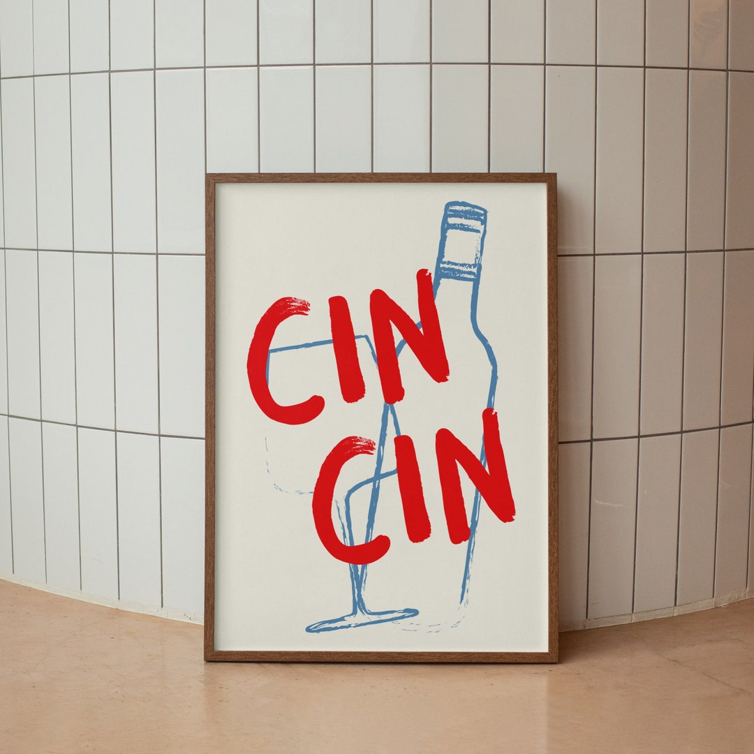 Cin Cin Print, Hand Drawn Illustration, Maximallist Wall Art ...