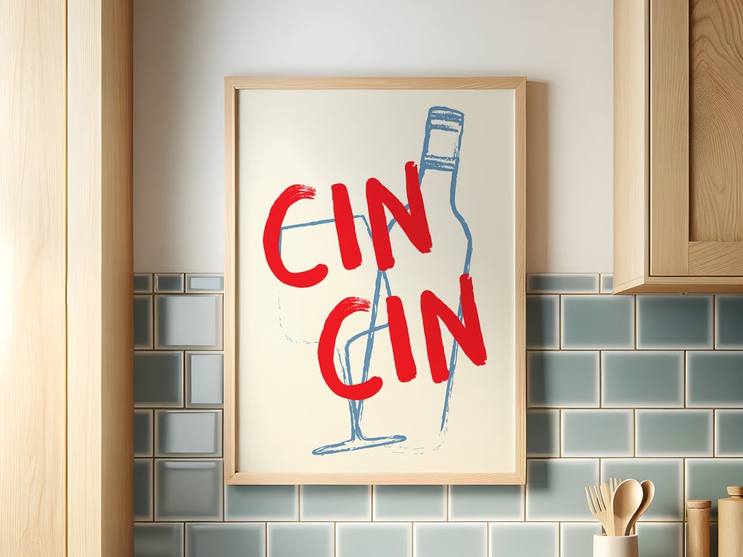 Cin Cin Print, Hand Drawn Illustration, Maximallist Wall Art ...