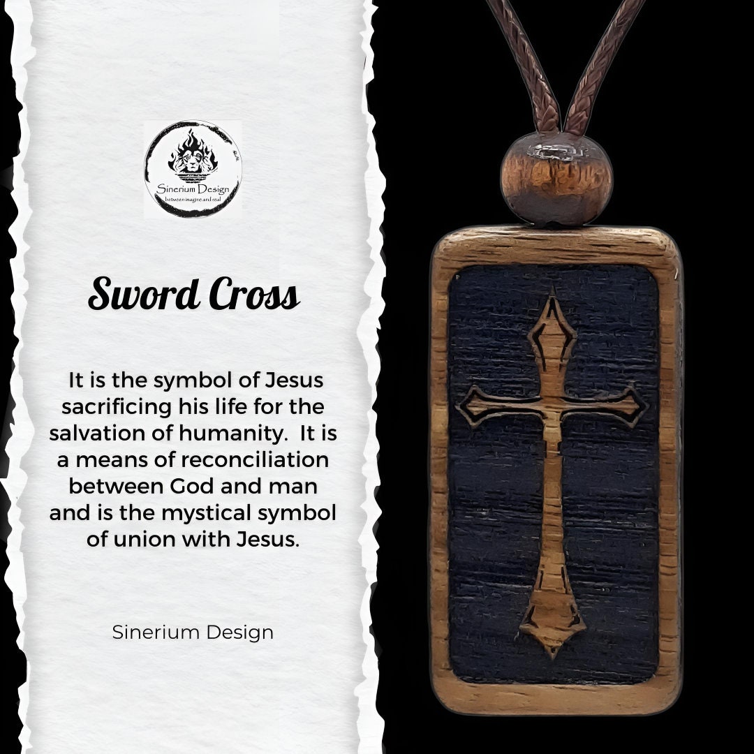 Handcrafted Wooden Sword Cross Pendant: Christian Jewelry for Baptism ...