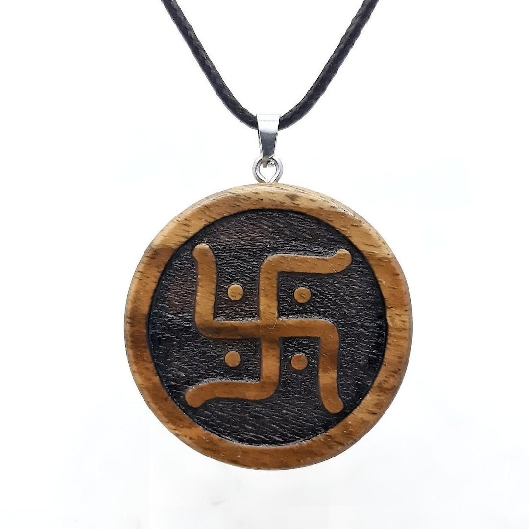 Carved Wood Hindu Swastik Necklace, Swastik, Swastik Pendant, Religious ...
