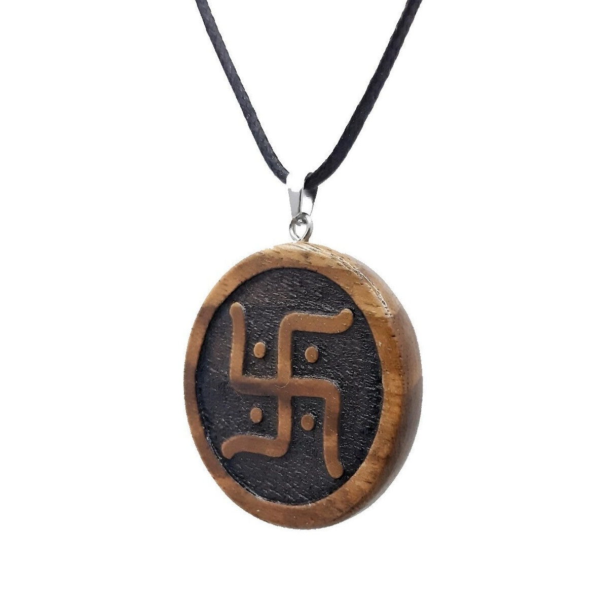 Carved Wood Hindu Swastik Necklace, Swastik, Swastik Pendant, Religious ...