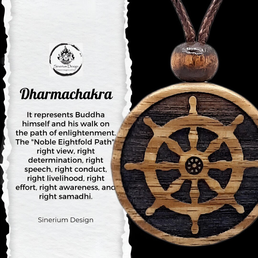 Personaized Wooden Dharmachakra Necklace, Dharmachakra, Wheel of Dharma ...
