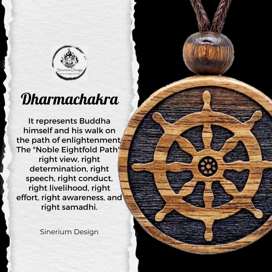 Handmade Wooden Dharma Wheel Necklace – Buddhist Dharmachakra Pendant ...