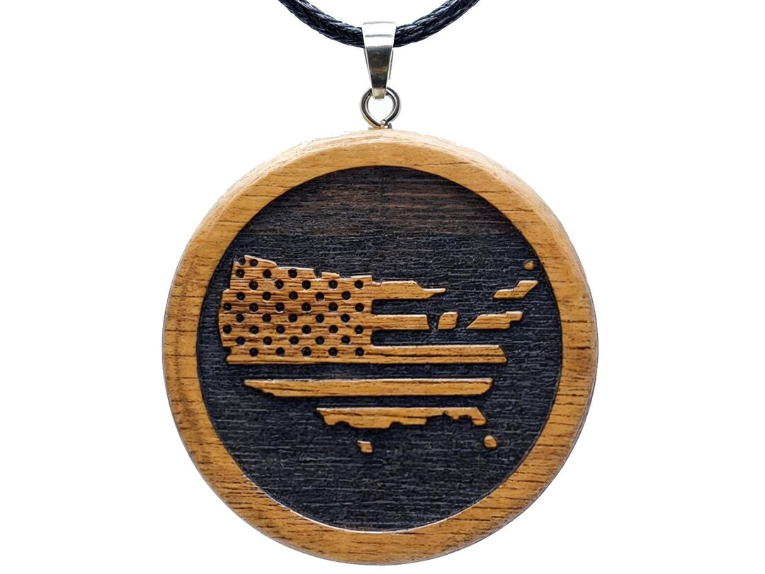 Wooden American Flag Map Necklace, Patriotic USA Gift - Etsy