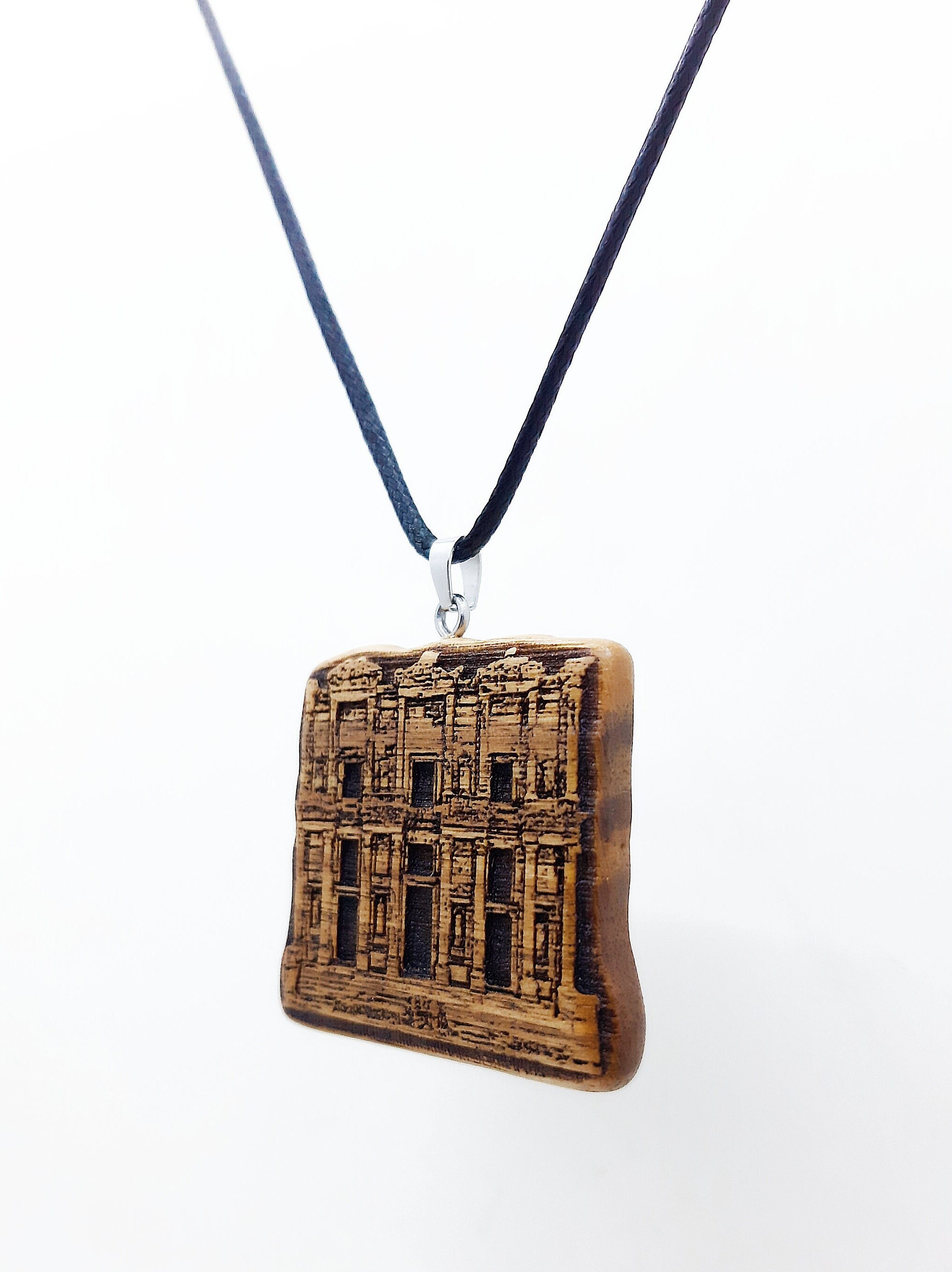 Personalized Carved Wood Ancient City of Ephesus Necklace, Ephesus ...
