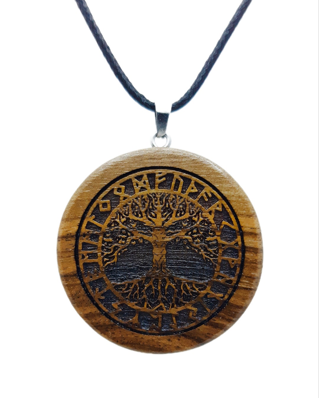 Wooden Tree of Life Runes Necklace, Runes Pendant, Tree of Life Pendant ...