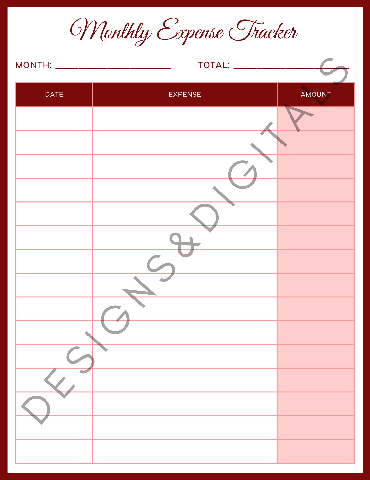 Digital Expense Tracker/printable Template - Etsy