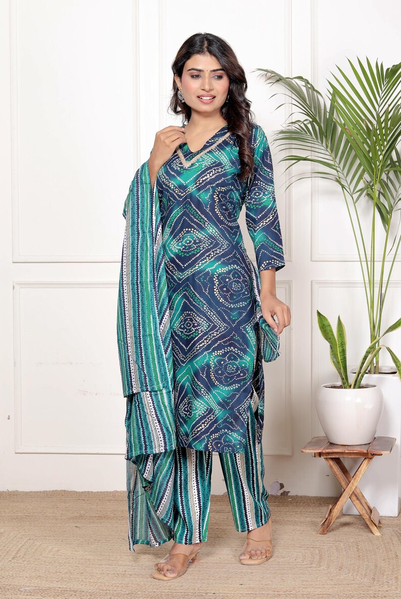 Teal Blue Printed Salwar Kameez Set for Women With Dupatta, Indian ...