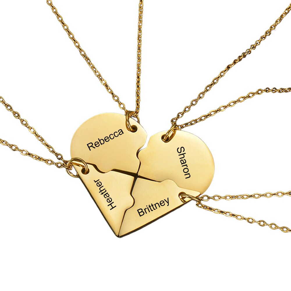 4 Sisters Friends Custom Four Names Heart Shape Puzzle Pendant - Etsy