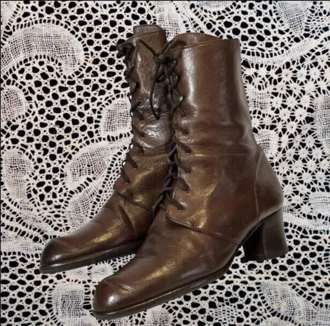 Vintage Italian Brown Victorian All Leather Granny Witch Hook and ...