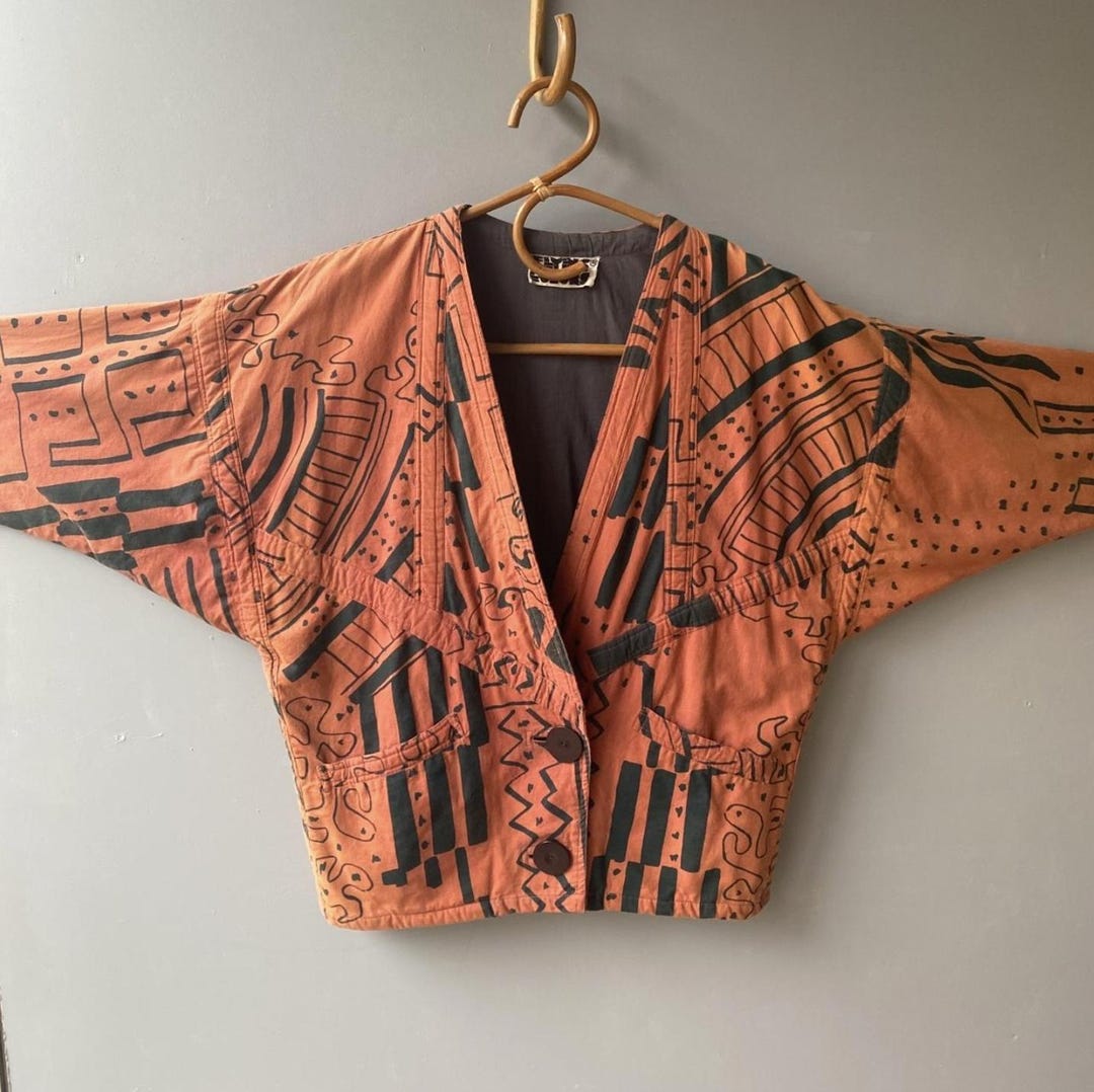 Vintage Oversized Abstract Screen Print Jacket With Deep Pockets and ...