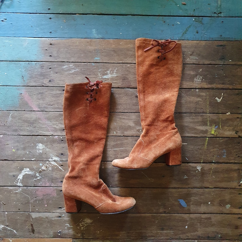 Vintage Late 60s Early 70s Brown Suede Gogo Boots With a Corset Style ...