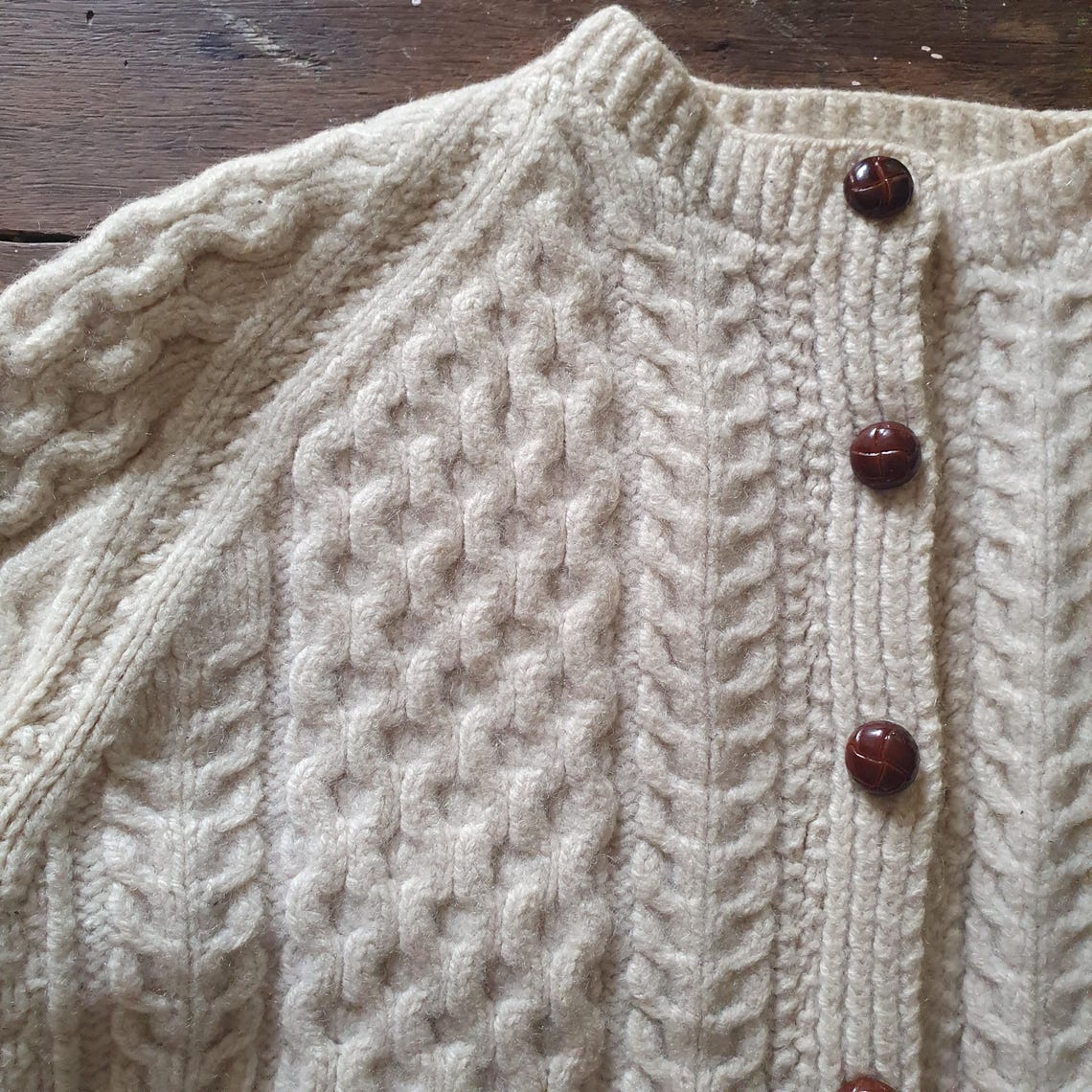 Vintage Irish Aran Cable Knit Cardigan With Bakelite Buttons. 100% Wool ...