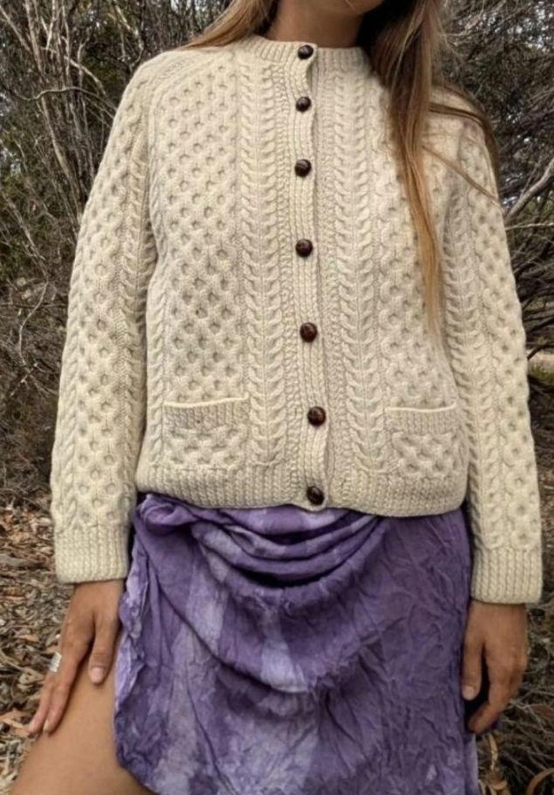 Vintage Irish Aran Cable Knit Cardigan With Bakelite Buttons. 100% Wool ...