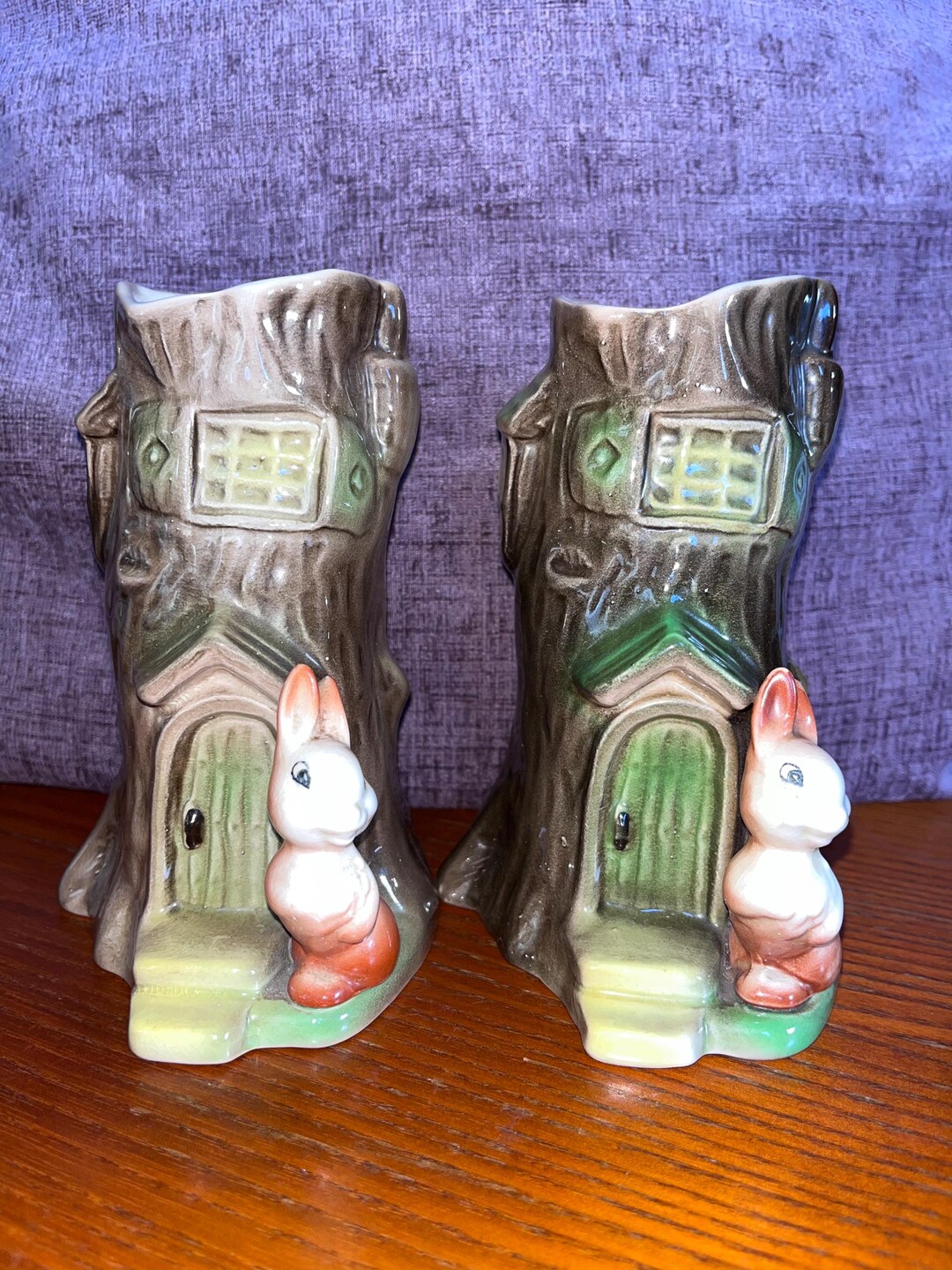 Vintage Withernsea Eastgate Pottery Fauna Vases Pair of Vases Bunnies ...